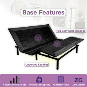 Alwyn Home Solen Massaging Zero Gravity Adjustable Bed with Wireless ...
